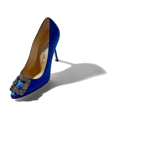 Manolo Blahnik | Shoes | Manolo Blahnik Blue Satin Jewel Buckle Pumps ...